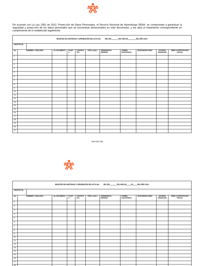 GD-F-007 - Formato - de - Acta - y - Registro - de - Asistencia NUEVO 2023 2 | PDF