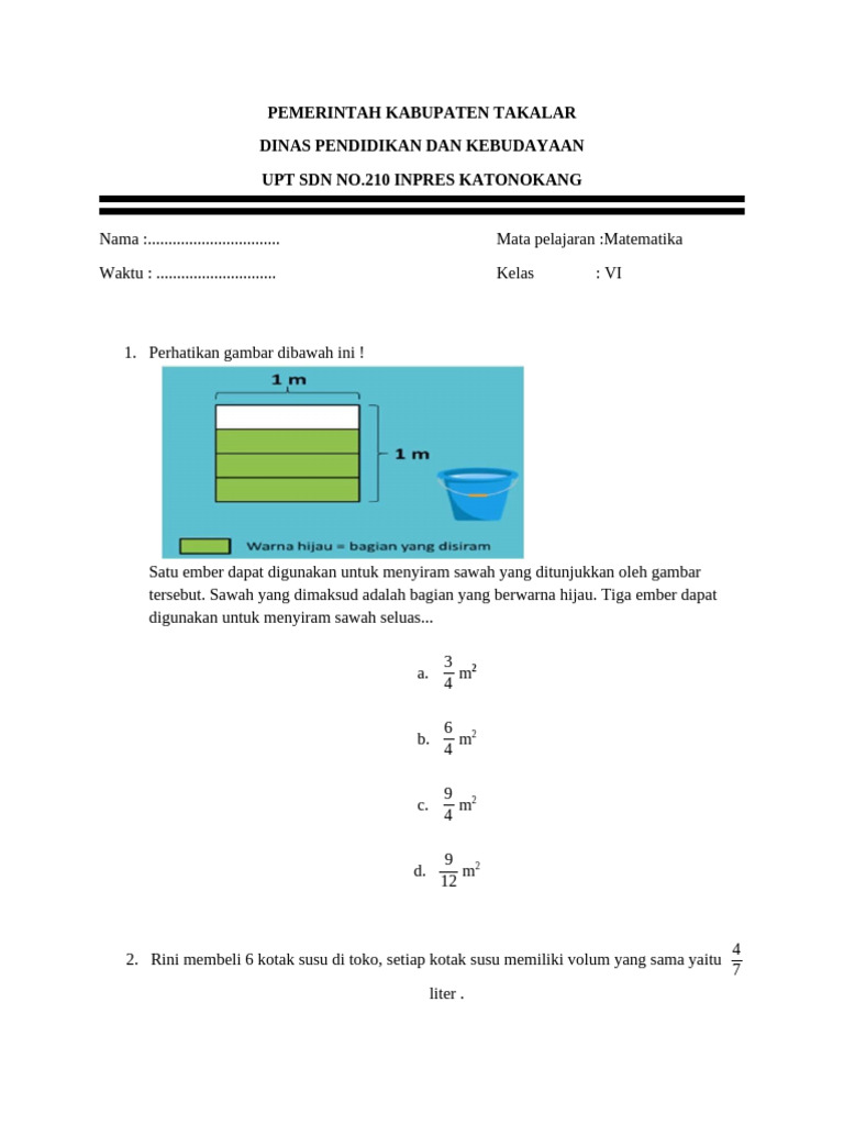 Soal Matematika Kls 6 | PDF