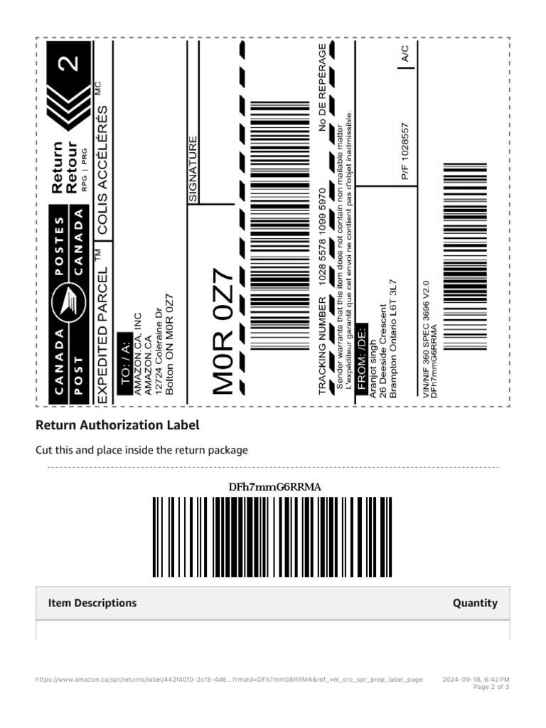 Return Authorization Label: Cut This and Place Inside The Return ...