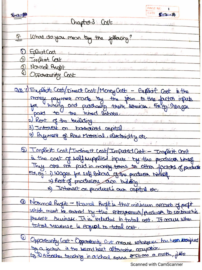 Class 11 Cost Microeconomics Notes | PDF