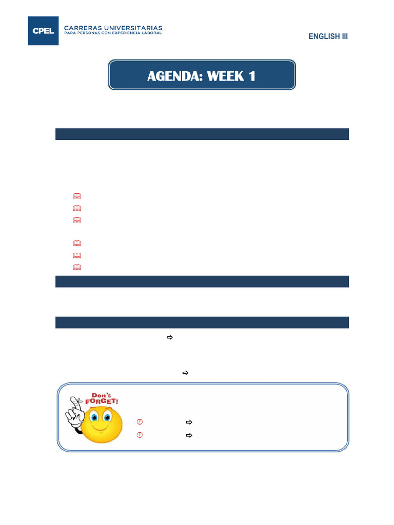 Agenda Week 1 - Eng 3 Virtual-Cbustamante-1 | PDF