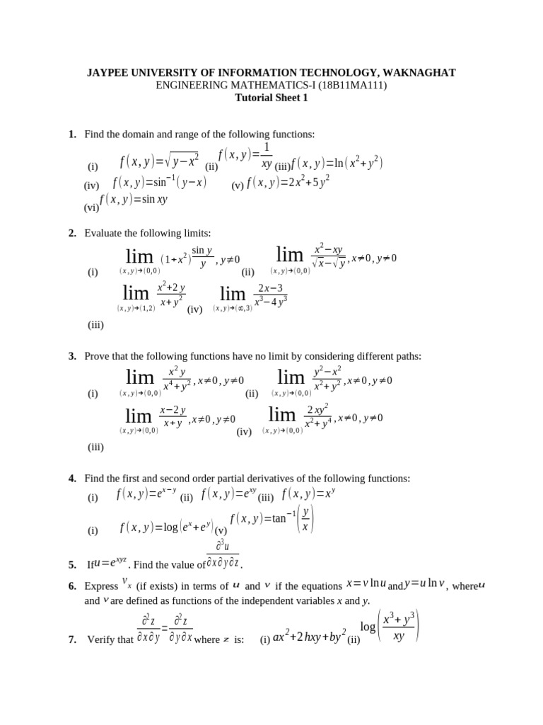 Tutorial Sheet 1 | PDF | Differential Equations | Mathematical Physics