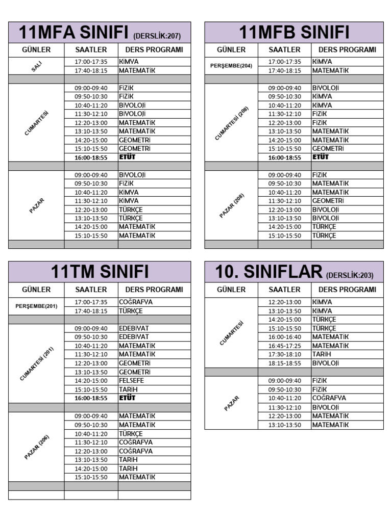 Li̇se Öğrenci̇ Ders Programlari (Ramazan) | PDF
