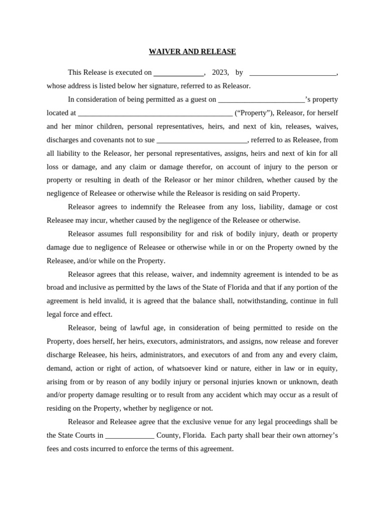 Waiver and Release | PDF | Indemnity | Common Law