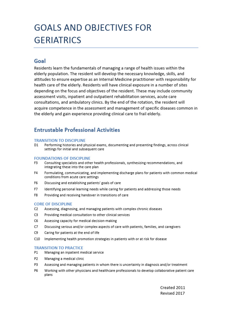 Geriatrics Goals and Objectives | PDF | Patient Safety | Patient