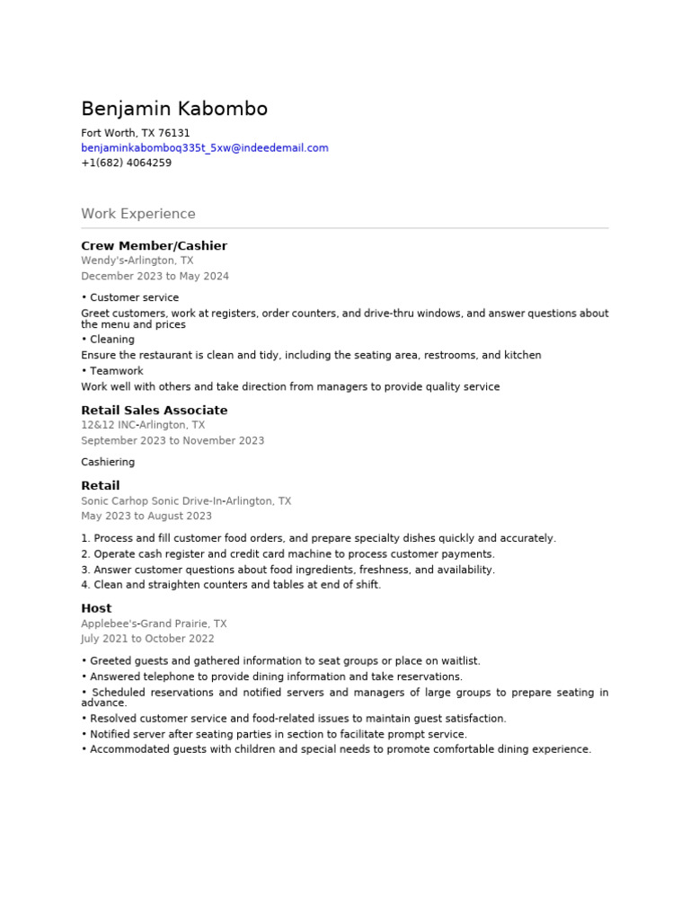 Resume Benjamin Kabomb o | PDF