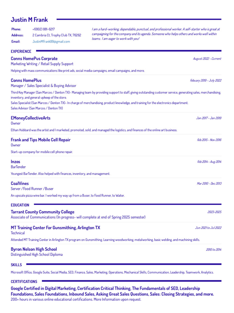 Resume Just in Frank | PDF