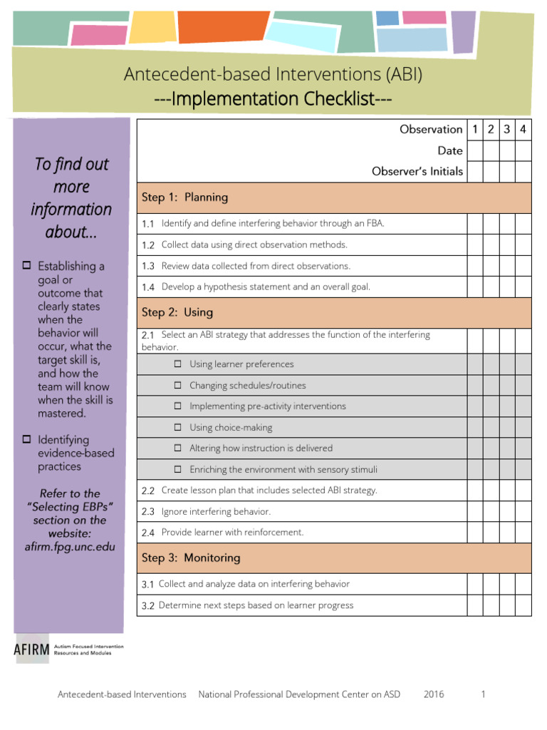 Implementation Checklist For ABI | PDF