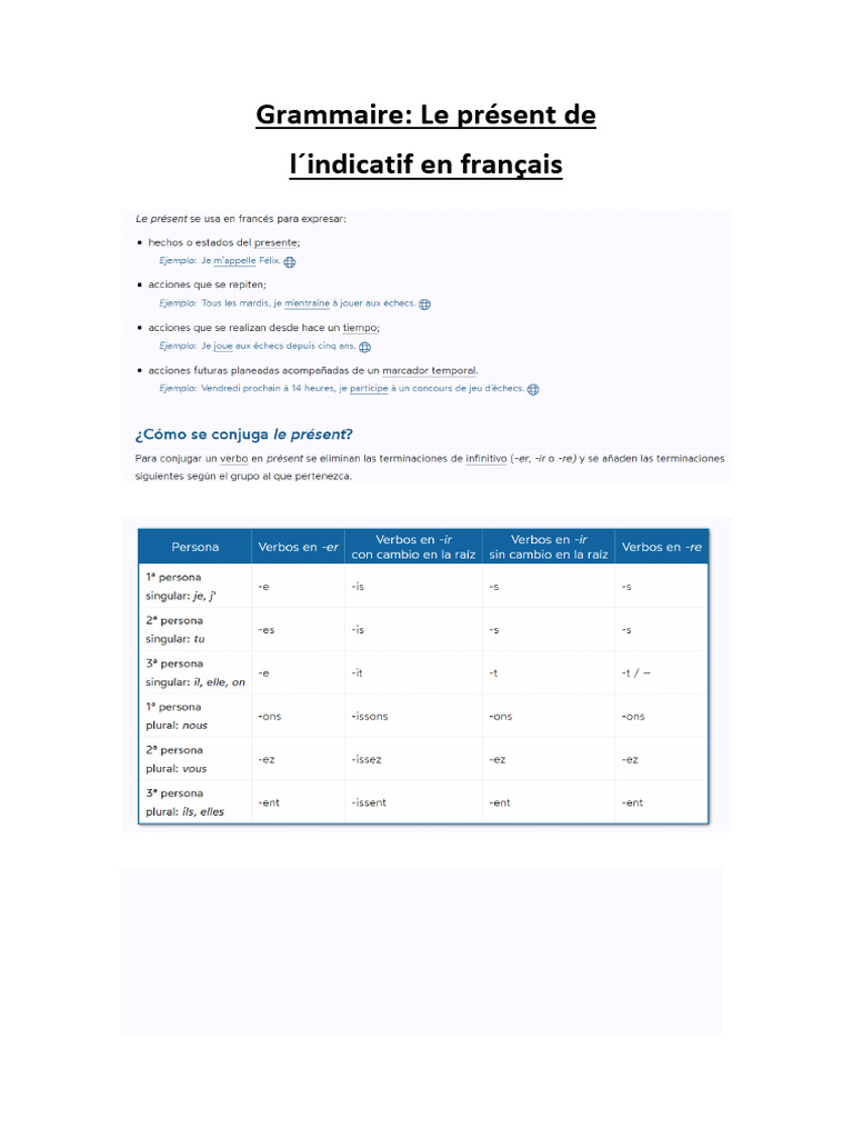 El presente en francés: gramática básica | PDF
