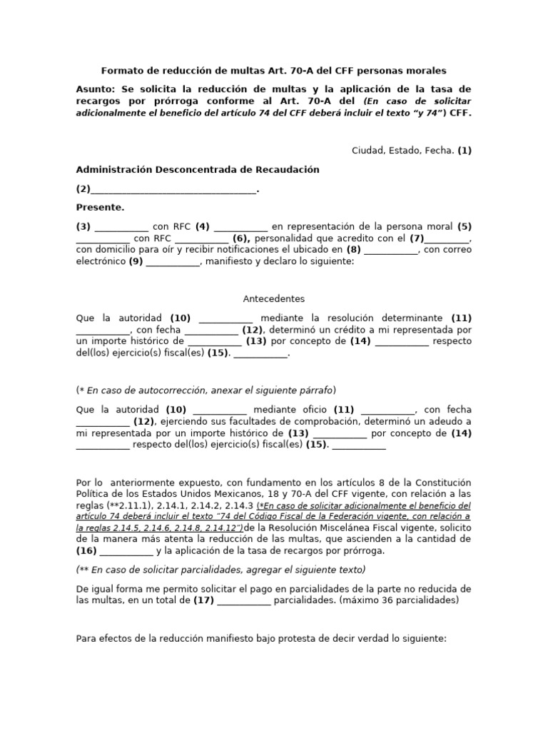 Formato+de+solicitud+de+reducción+de+multas+Art +70-A | PDF | Fiscal | Multa (pena)