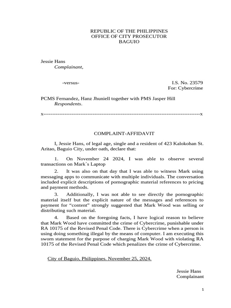 Complaint Affidavit Sample | PDF | Affidavit | Criminal Justice