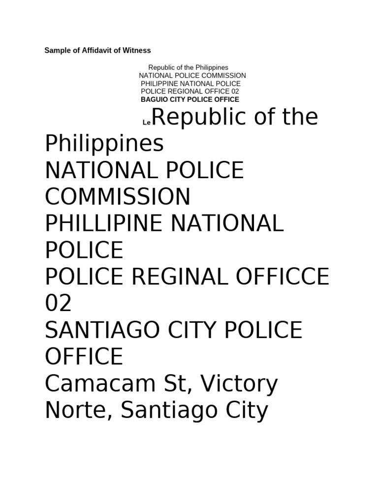 Sample of Affidavit of Witness | PDF | Affidavit | Legal Procedure