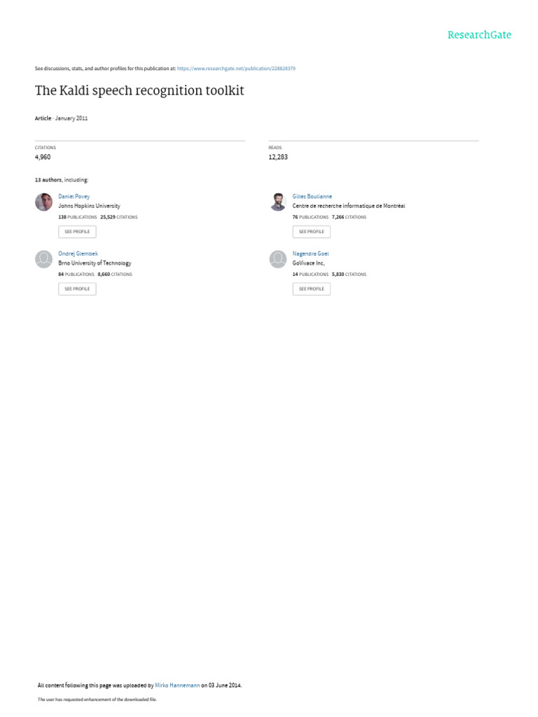 The Kaldi Speech Recognition Toolkit | PDF | Library (Computing) | Speech Recognition