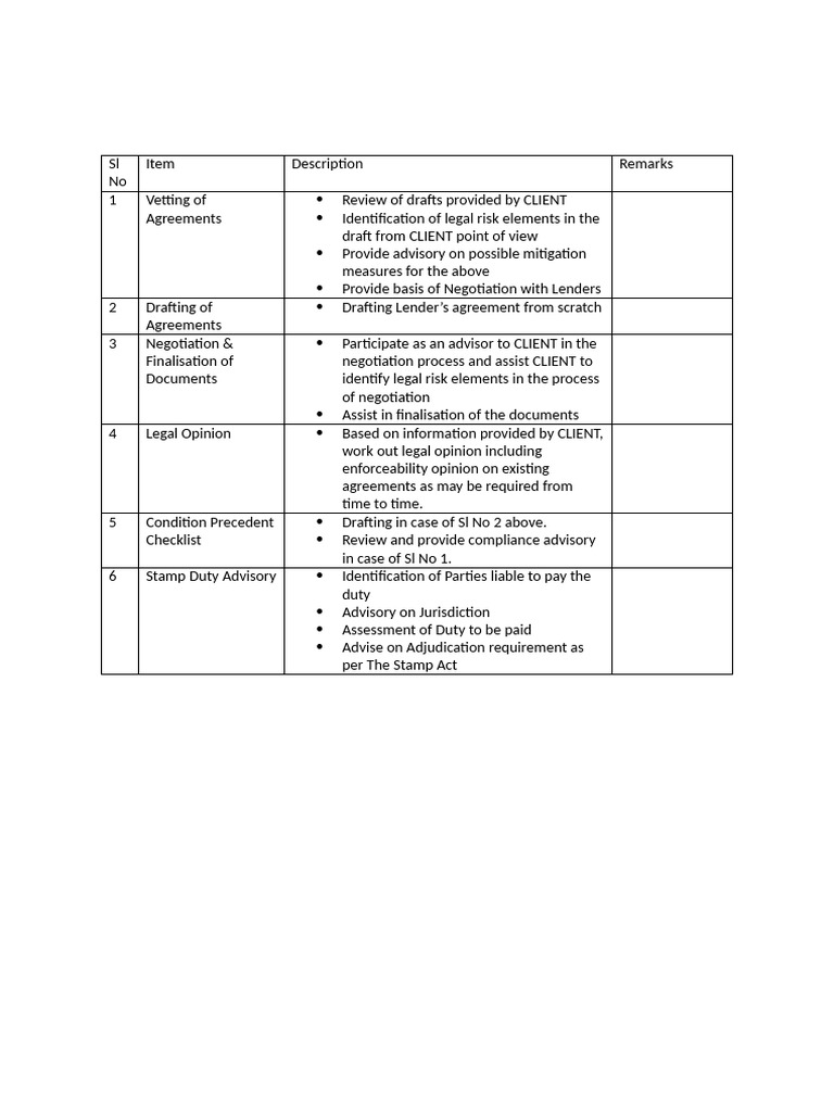 Scope of Work - SBIG Legal - Draft | PDF