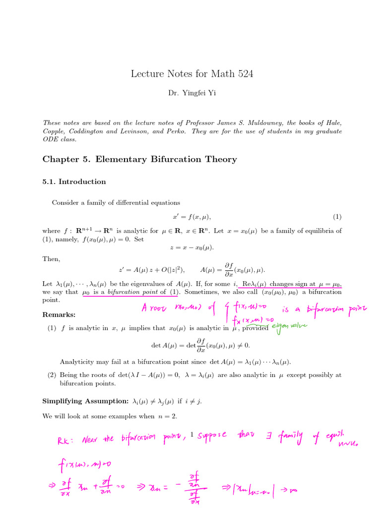 Chapter5Elementary Bifurcation Theory | PDF | Stability Theory | Mathematical Physics