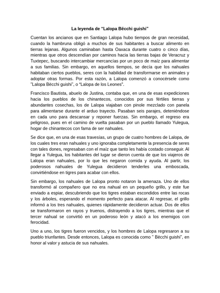 La Leyenda de Lalopa Beyi Guichi | PDF