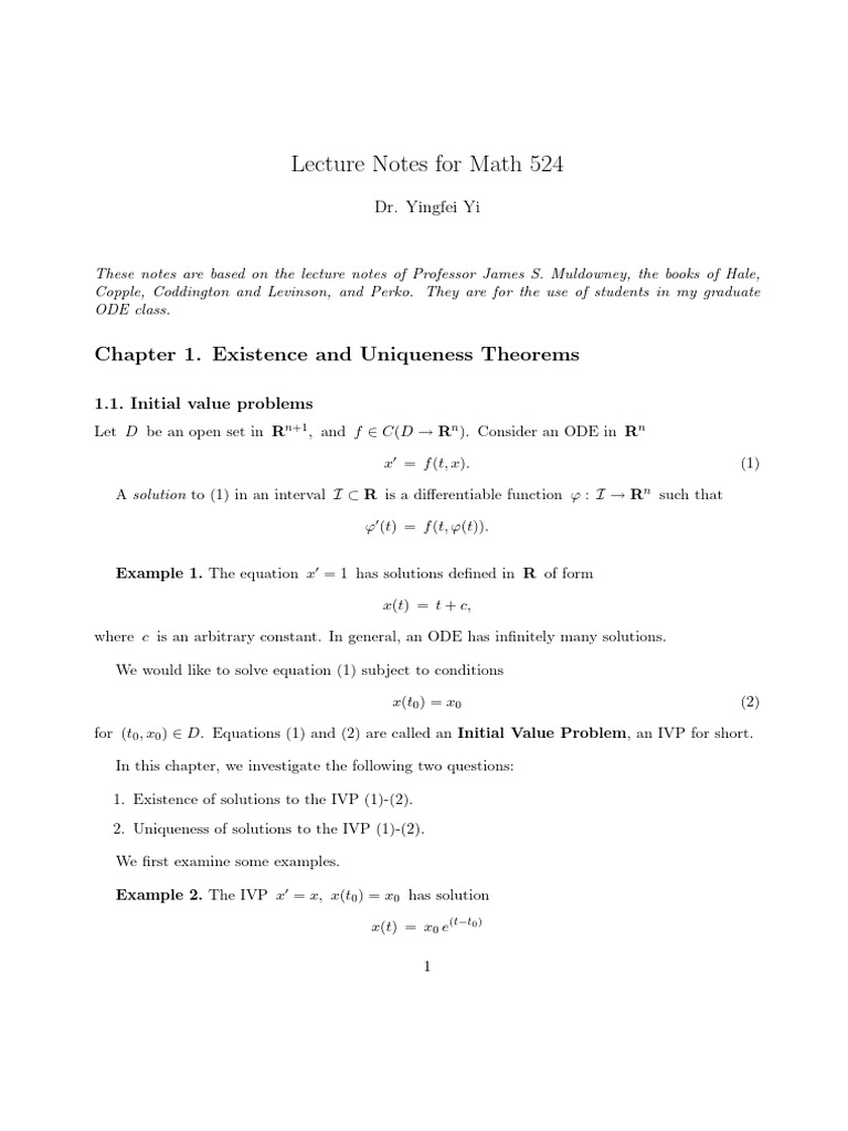 Chapter1 Existence and Uniqueness Theorems | PDF | Ordinary ...