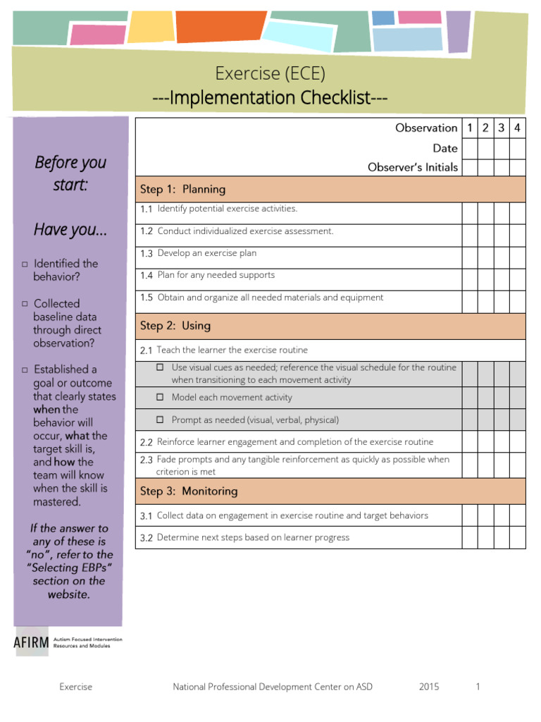 Implementation Checklist For ECE | PDF
