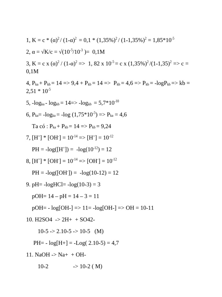Acid-Base Calculations and pH Analysis | PDF | Ph | Physical Sciences
