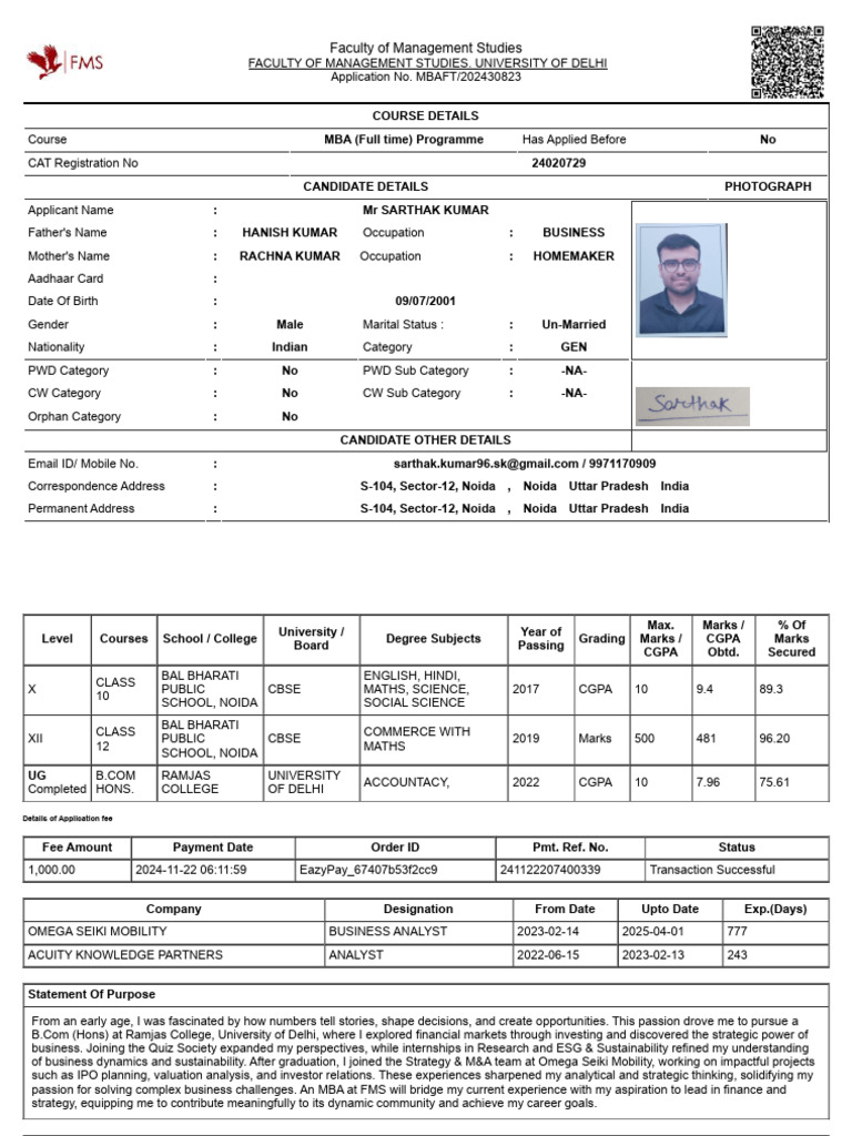 FMS 2024 Application | PDF | Financial Analyst | Business
