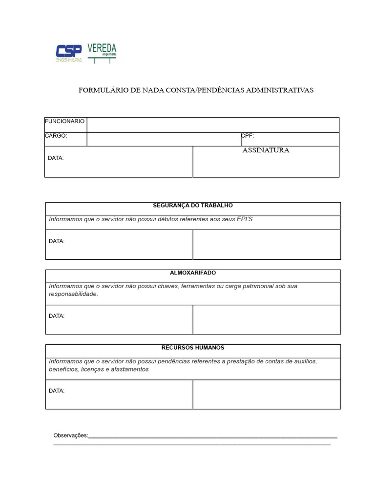 Formulario Nada Consta | PDF