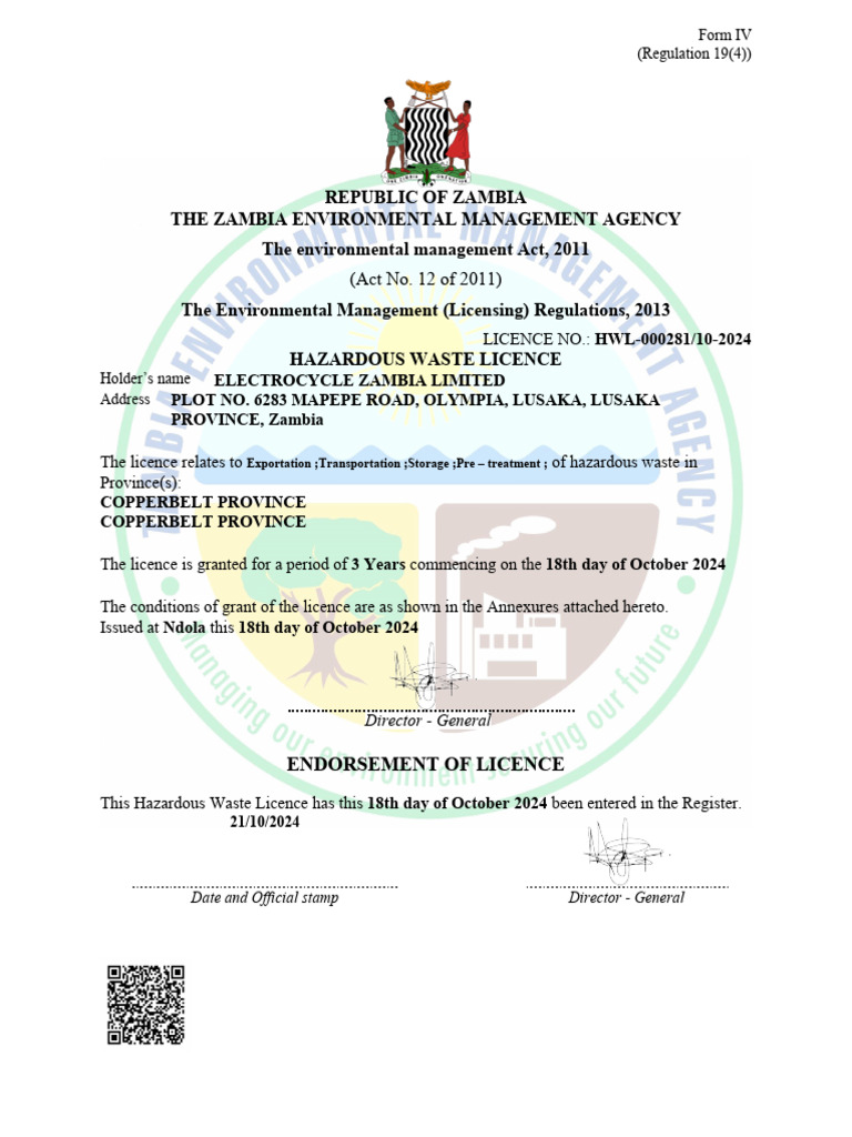 ZEMA Hazardous Waste Licence Details | PDF | Waste | Polyvinyl Chloride