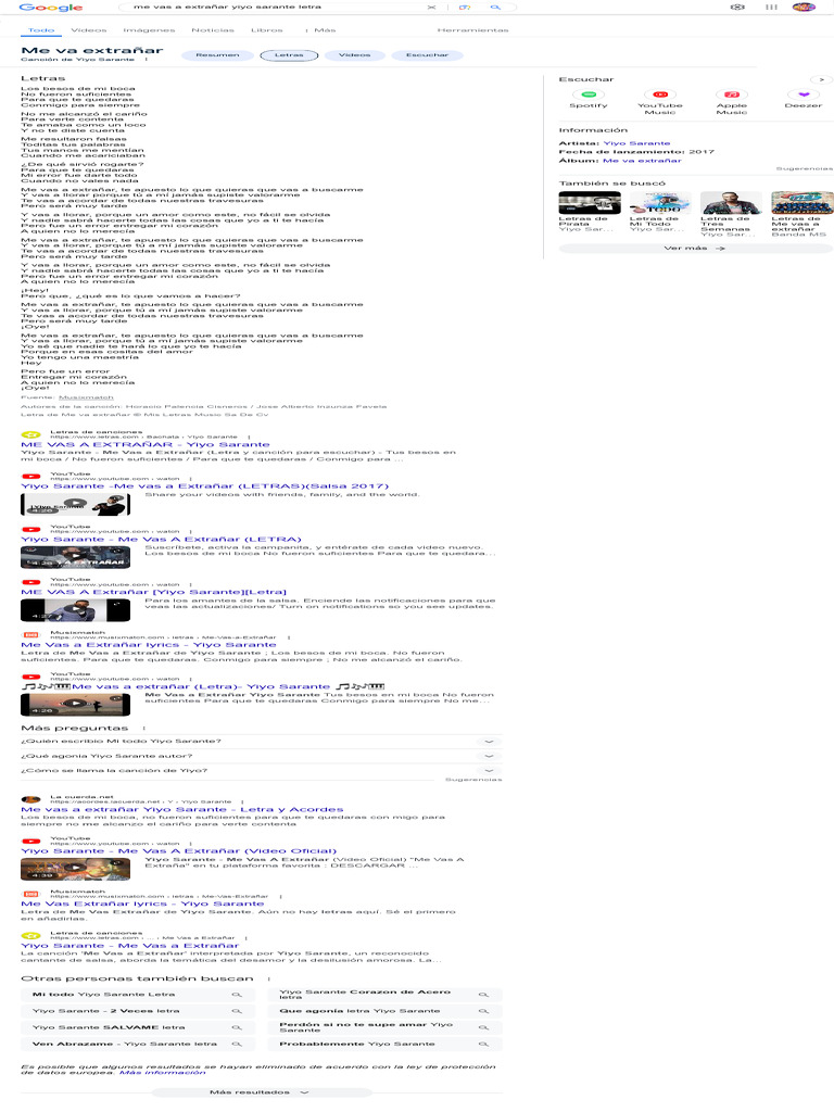 Me Vas A Extrañar Yiyo Sarante Letra - Buscar Con Google | PDF