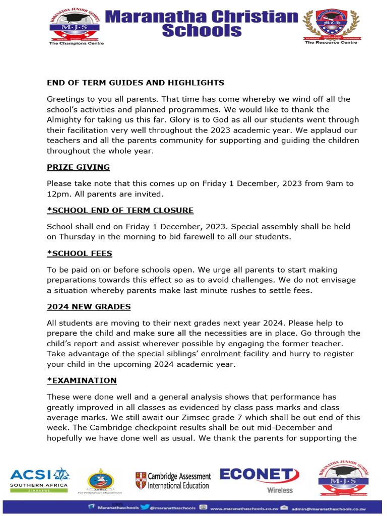Term 3 2023 Year End Newsletter | PDF
