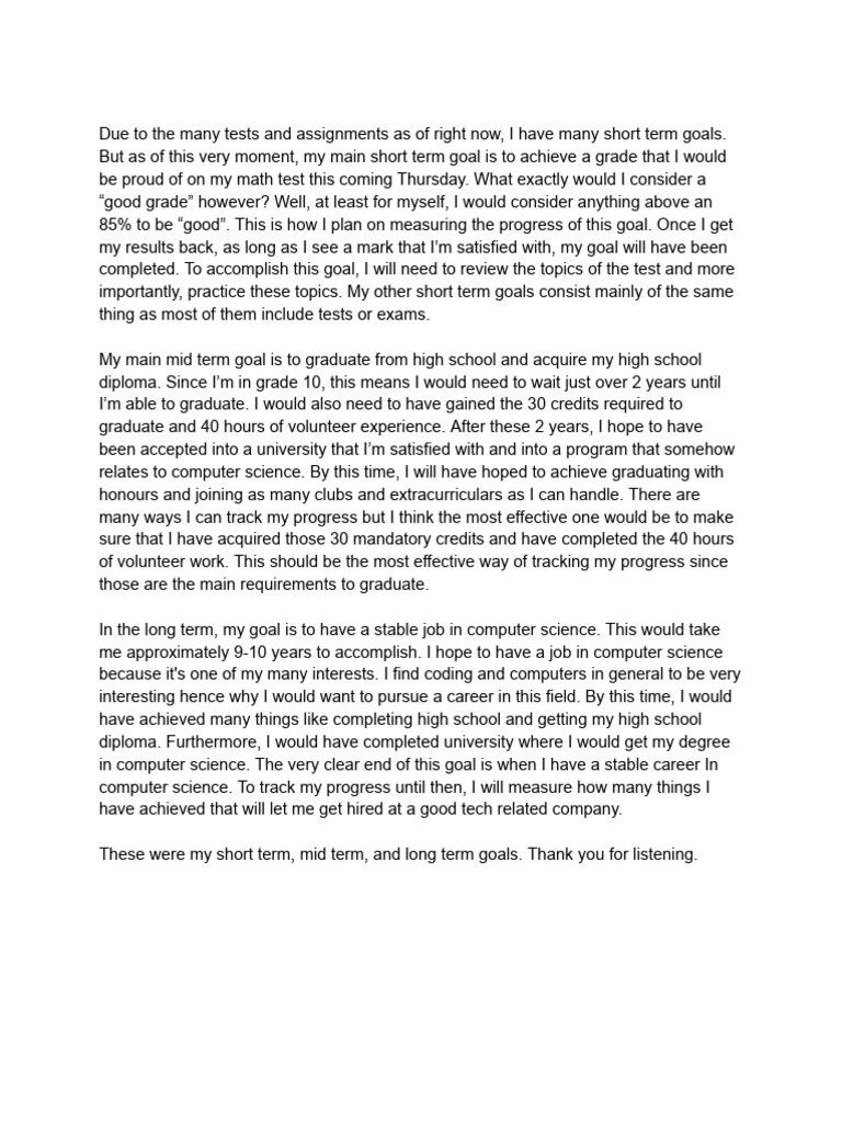 Careers - Goals Assignment Script | PDF