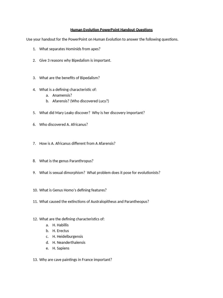 Human Evolution Q&A PowerPoint Guide | PDF