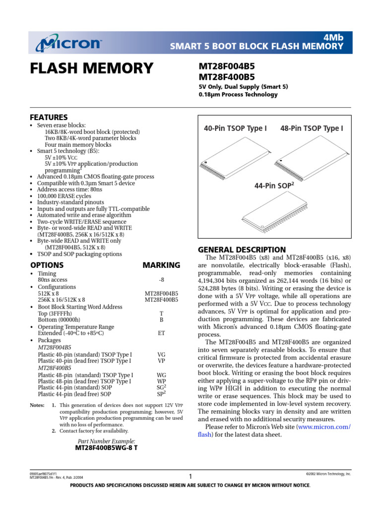 MT28F(004,400)B5 | PDF | Booting | Flash Memory