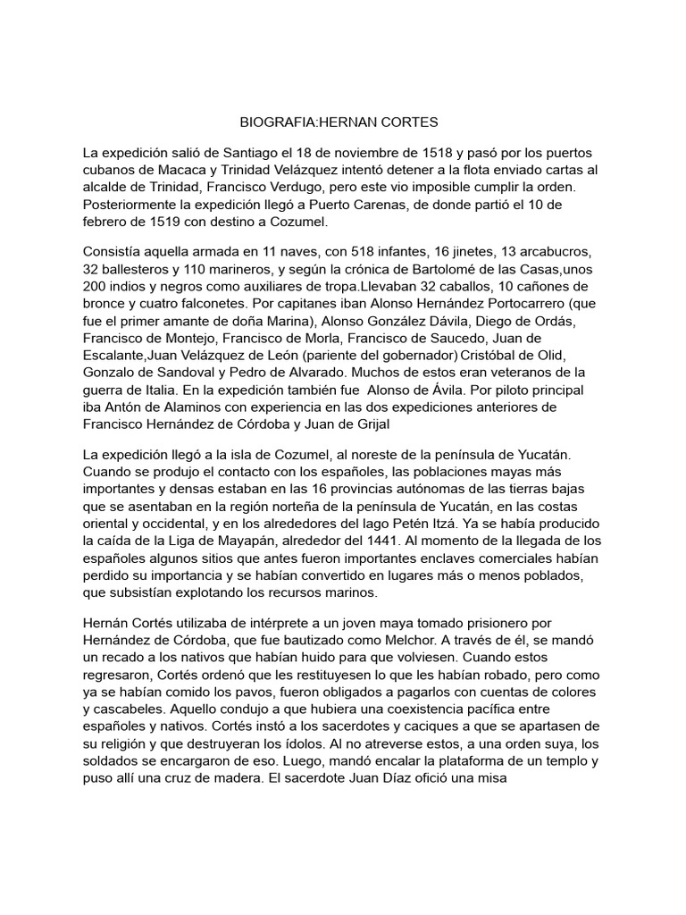 Biografía de Hernán Cortés: Expedición 1518-1519 | PDF | Hernán Cortés ...