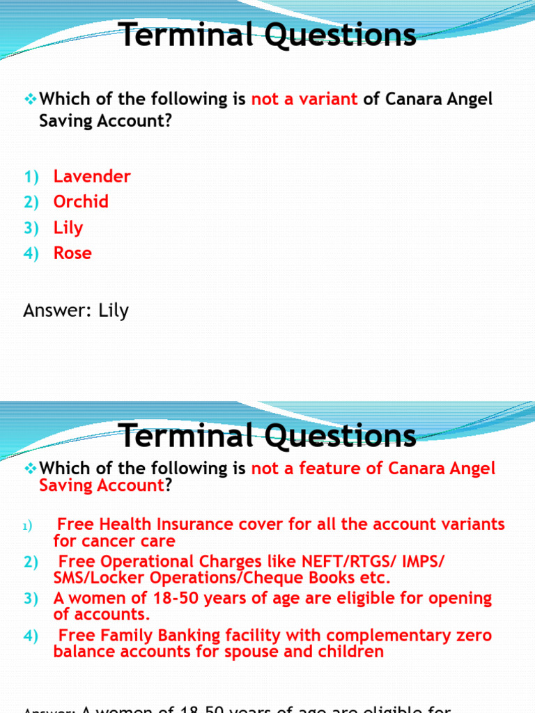 Quiz Canara Angel | PDF | Financial Services | Personal Finance