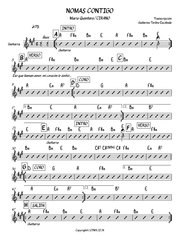 NOMAS CONTIGO - MARIO QUINTERO - Partitura Completa | PDF