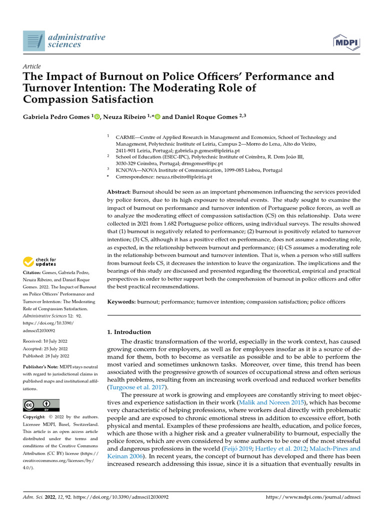 The Impact of Burnout On Police Officers' Performance and Turnover ...