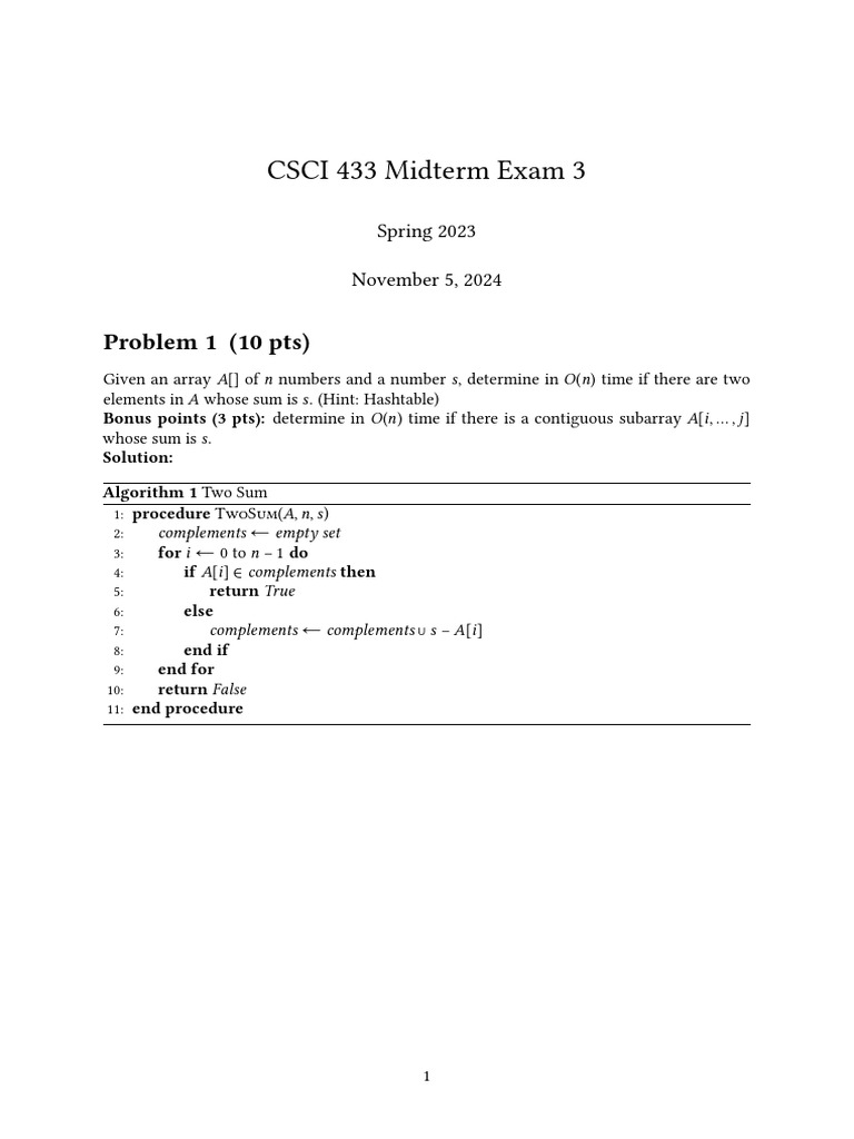 CSCI 433 Midterm Exam Solutions | PDF