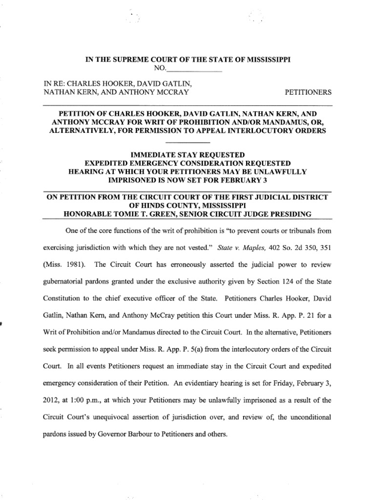 Petition For Writ Of Prohibition Pdf Pardon United States