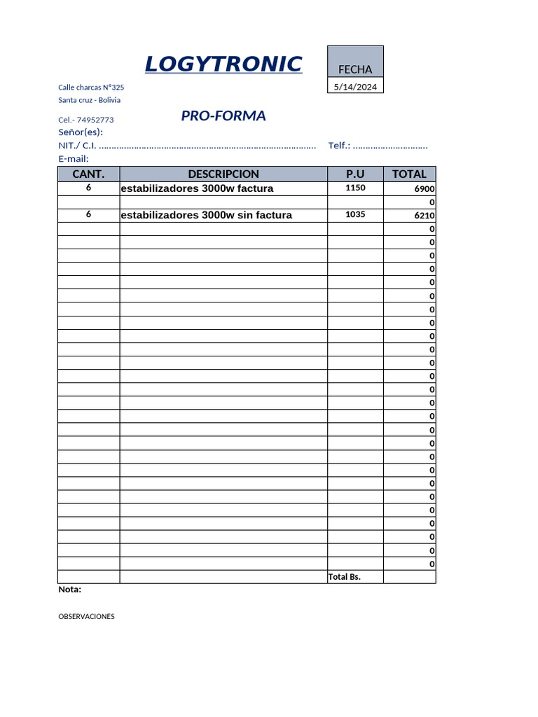 Logytronic: Pro-Forma | PDF