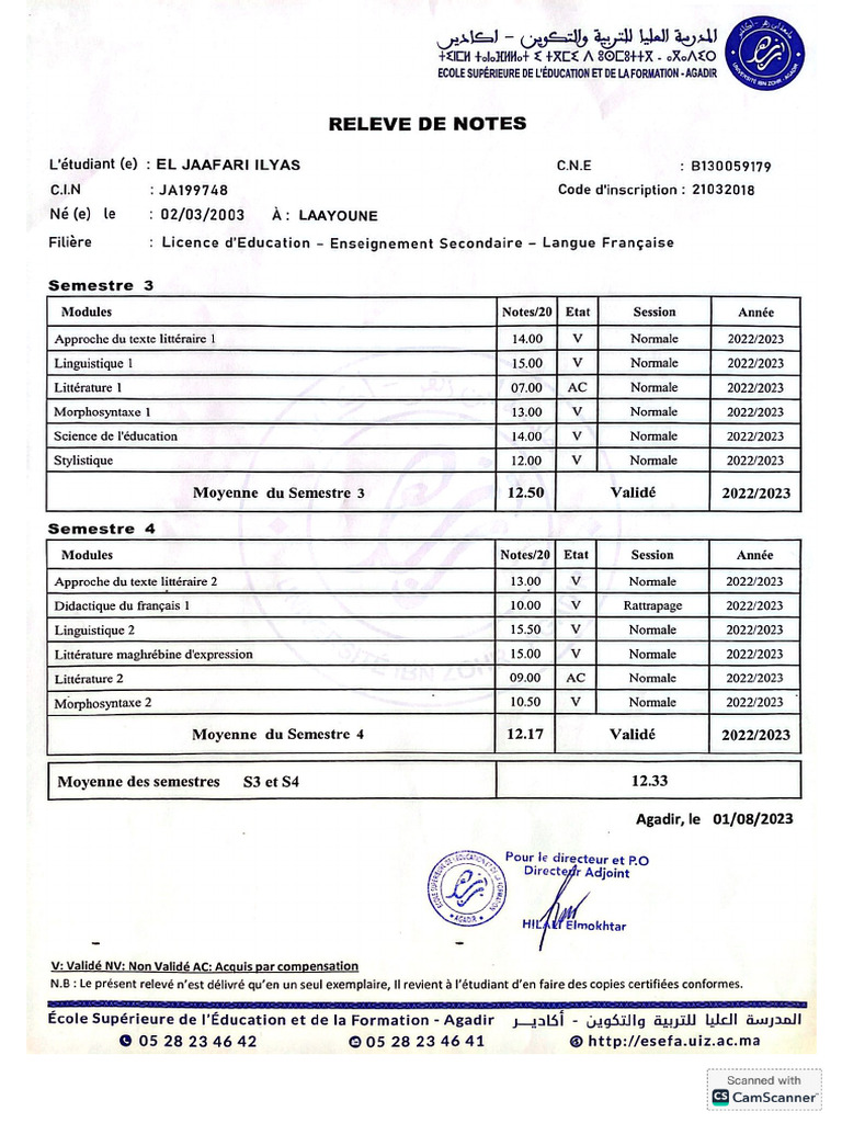 Relevee de Note s3 Et s4 | PDF