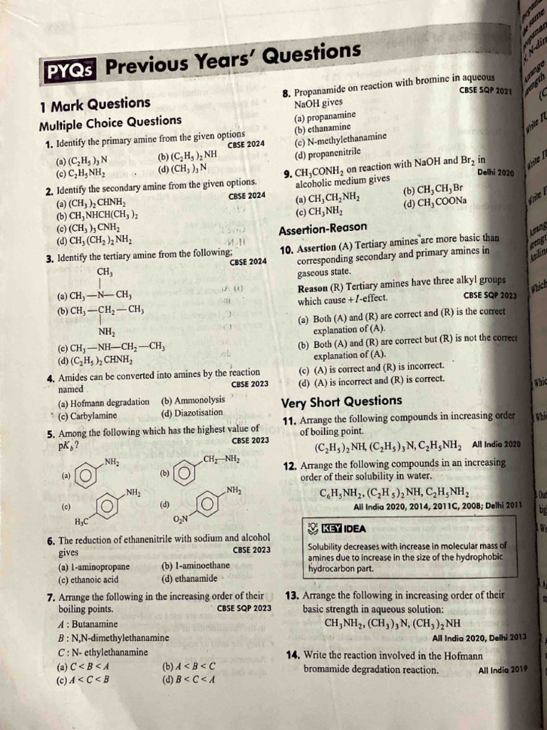 Amines PYQ 1 | PDF | Amine | Hydrogen Bond