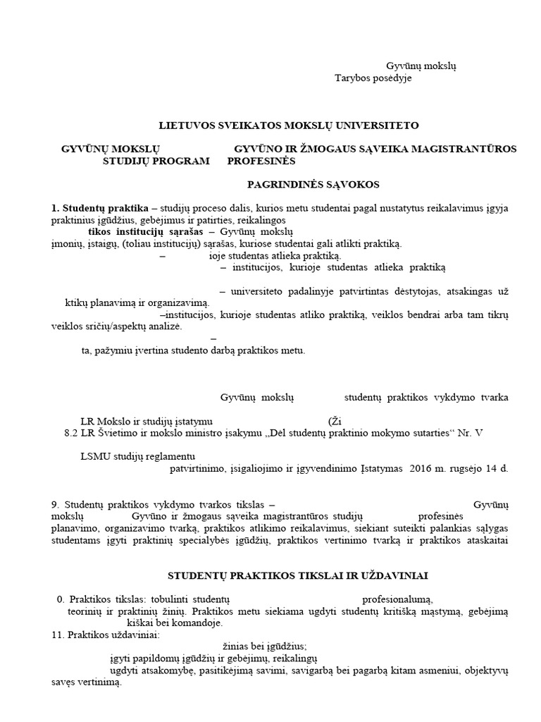 Gyvuno Ir Zmogaus Saveikos Magistro Studiju Programos Praktikos ...