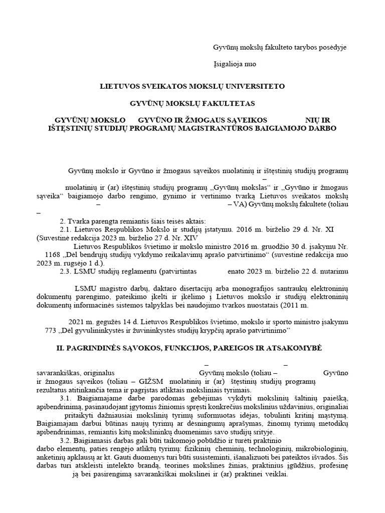 Gyvunu Mokslu Ir Gyvuno Ir Zmogaus Saveikos Magistro Baigiamuju Darbu ...