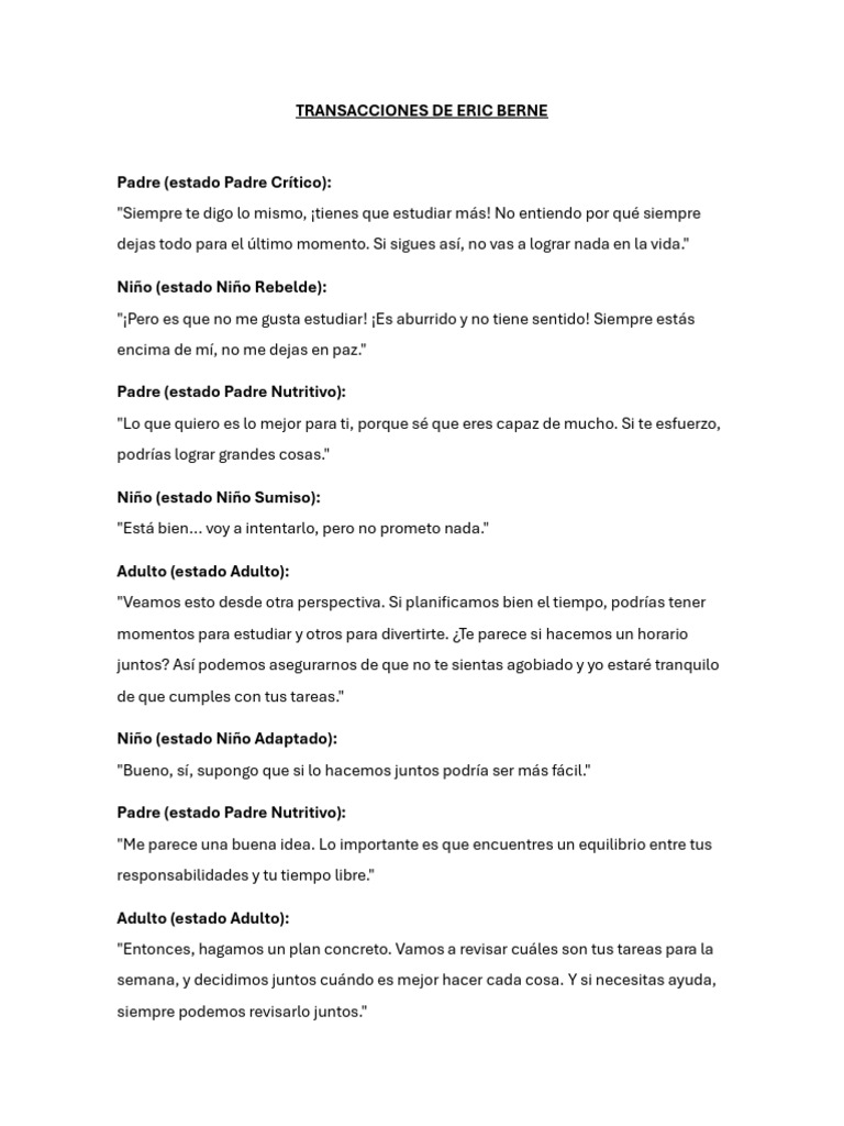 Transacciones de Eric Berne | PDF