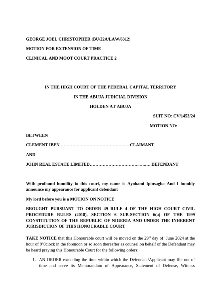 Motion For Extension of Time | PDF | Affidavit | Lawsuit