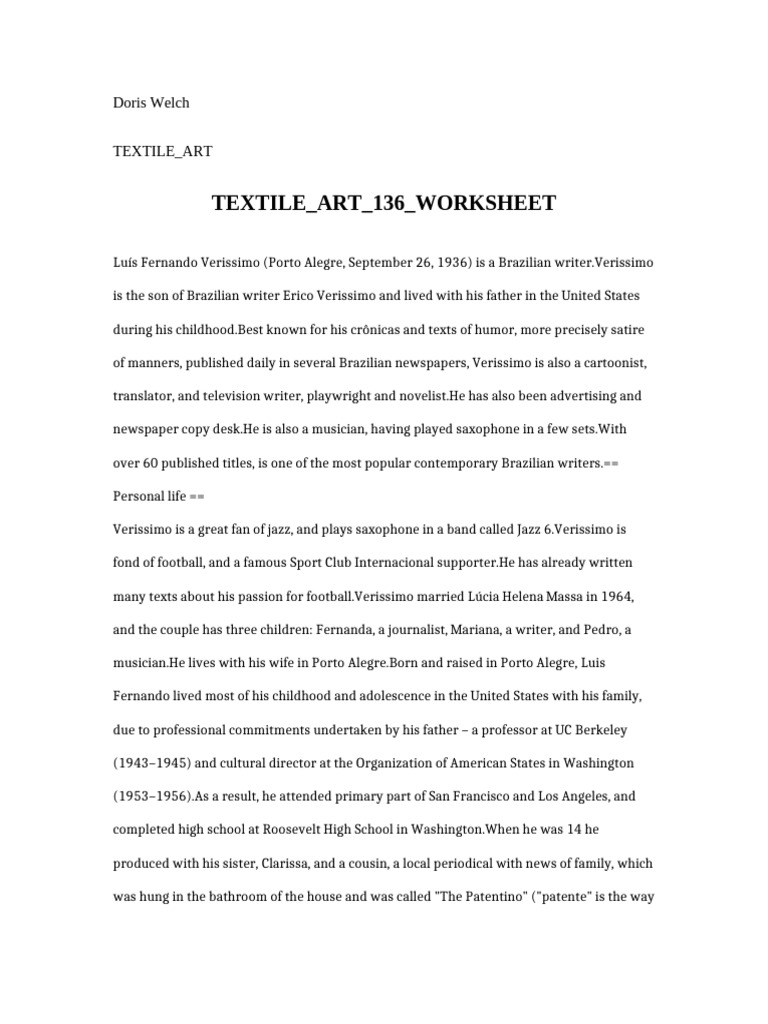 Textile Art 136 Worksheet | PDF