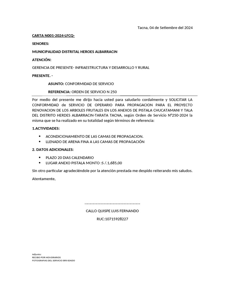 Modelo de Carta Luis Fernando | PDF