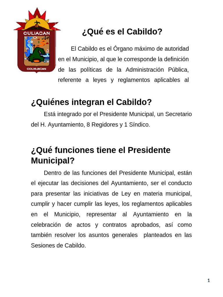 Definición y funciones del Cabildo | PDF | Gobierno local | Alcalde