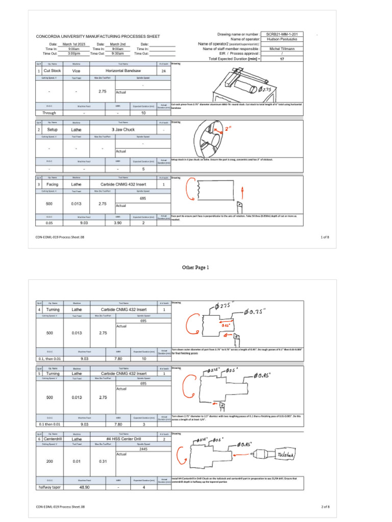 Example Process Sheet - SCRB21-MM-1-201 - Process | PDF