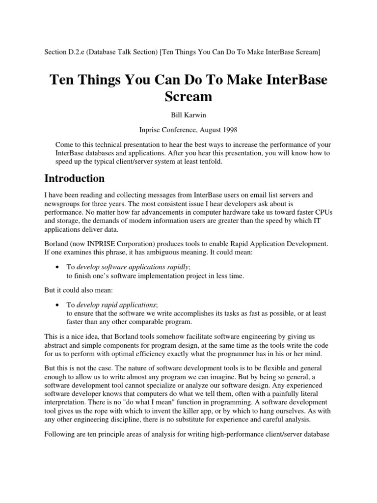 InterBase Performance Tips | PDF | Database Index | Databases