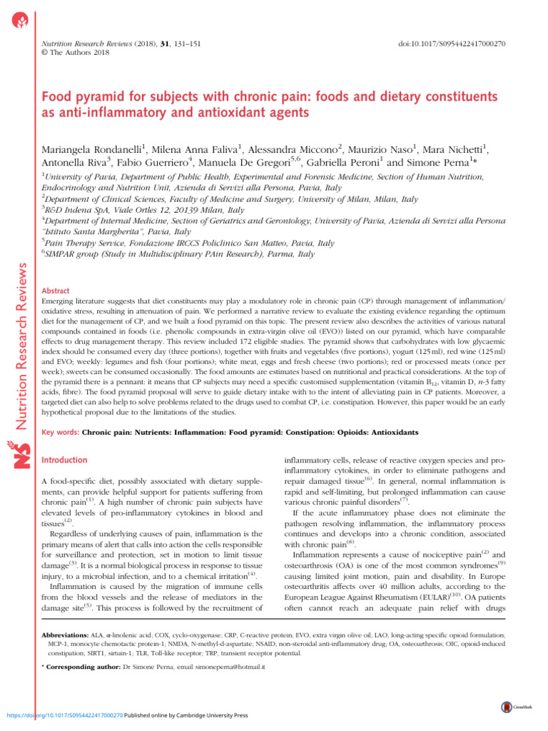 Food Pyramid For Subjects With Chronic Pain Foods and Dietary ...